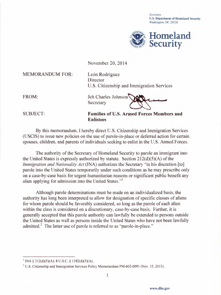 Obama Executive Action On Immigration Memo Revised Rules For Parole in ...