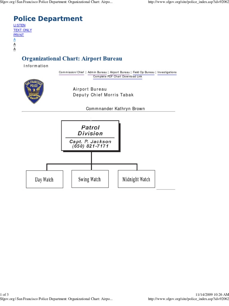 SFPD 2009 - Organizational Chart - Airport Bureau | PDF