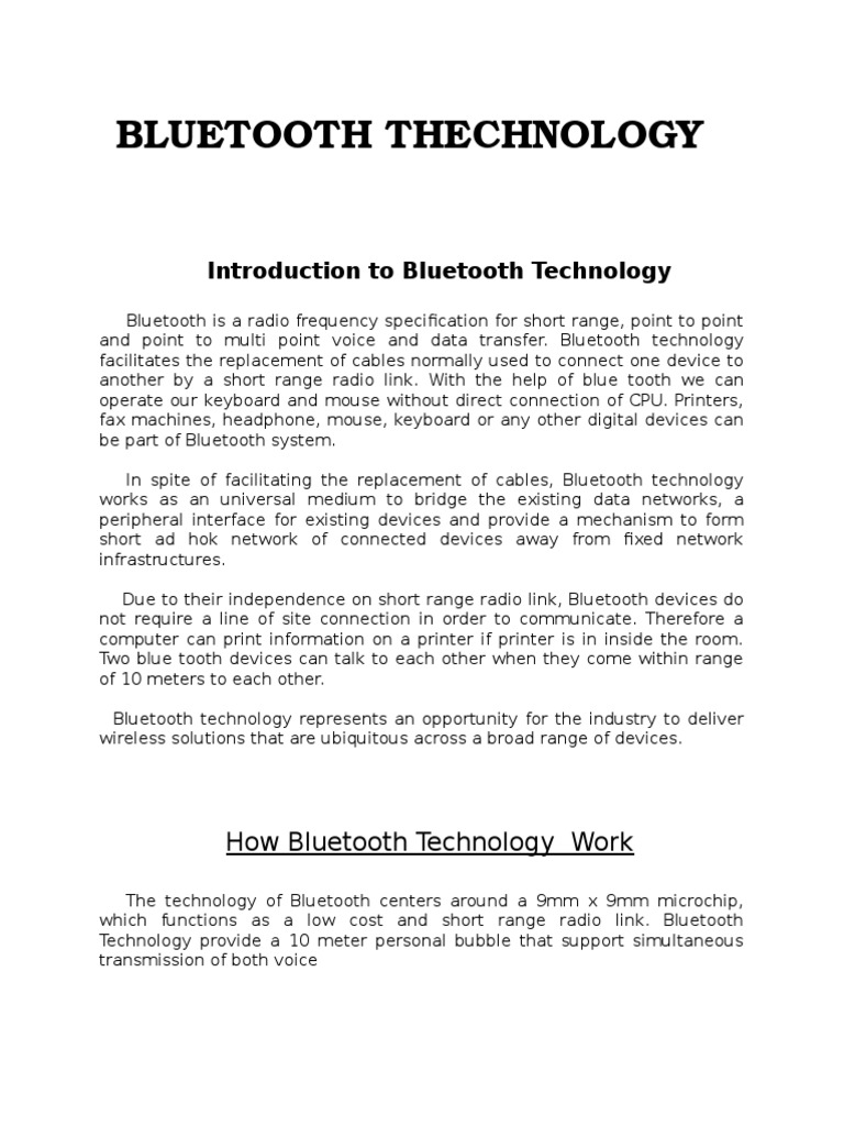 Bluetooth Thechnology: Introduction To Bluetooth Technology | PDF ...