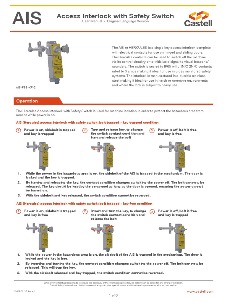 Castell Lock Specification - Type AIS-FSS-KT-1 | PDF | Switch | Door