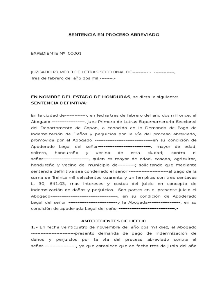Formato Sentencia Defintivia Proceso Abreviado Cod Proc Civil 10 20111 ...