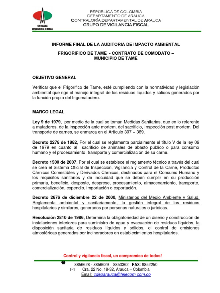 Informe final de Auditoria.pdf | Residuos | Carne