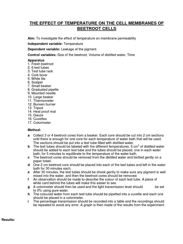 The Effect of Temperature On The Cell Membranes of Beetroot Cells | PDF ...