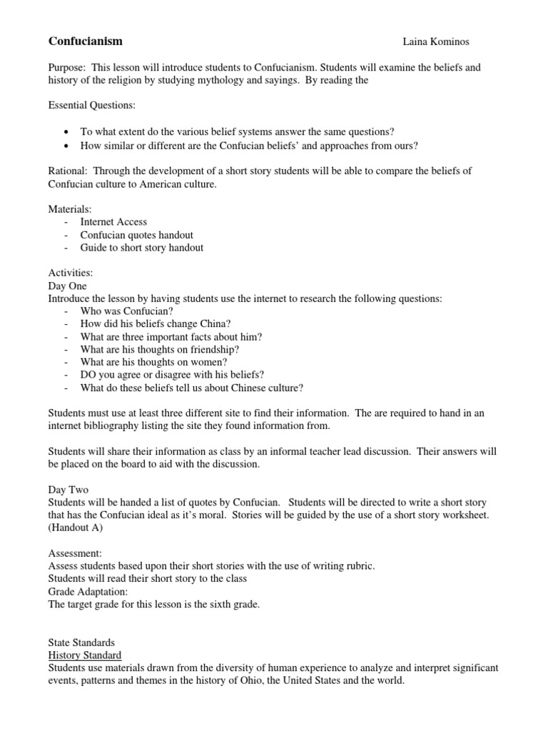 Confucius Short Story Activity | PDF | Confucianism | Confucius