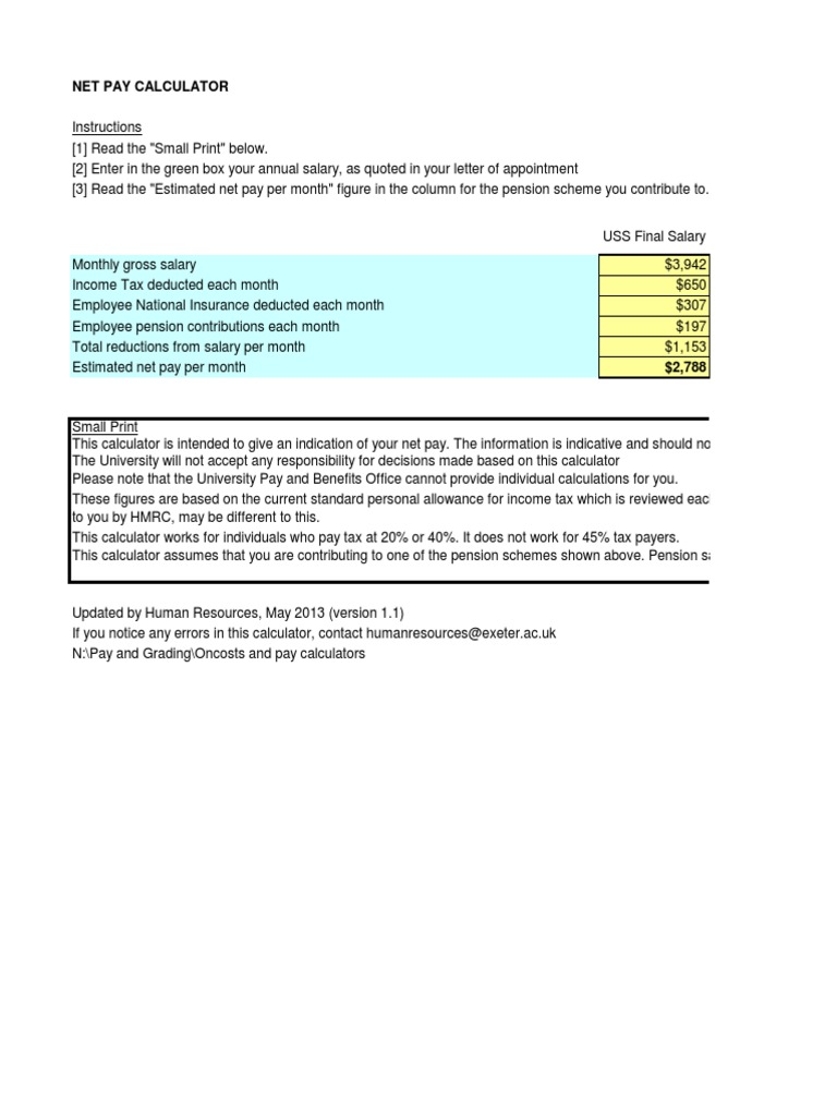 Net Pay Calculator: The "NIC" and "Income Tax" Tabs Are For Calculation ...