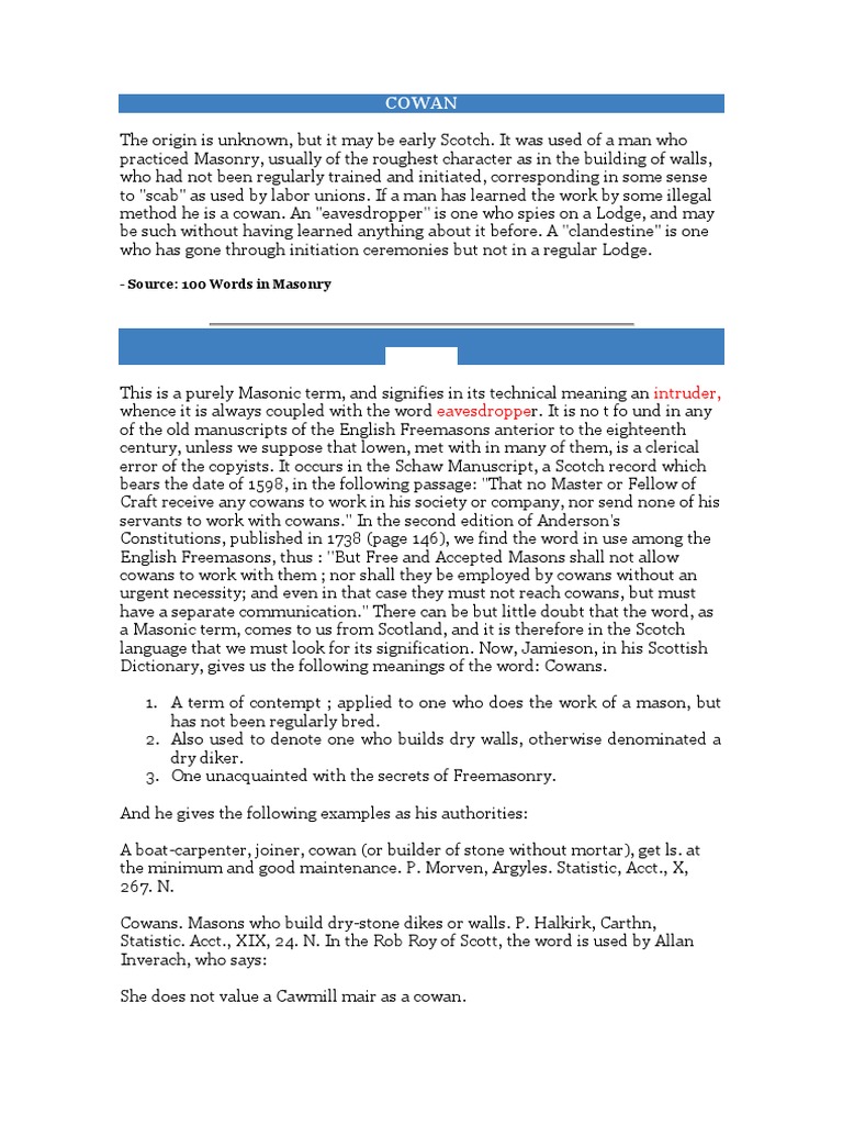Cowan: Intruder, Eavesdroppe | Download Free PDF | Freemasonry ...