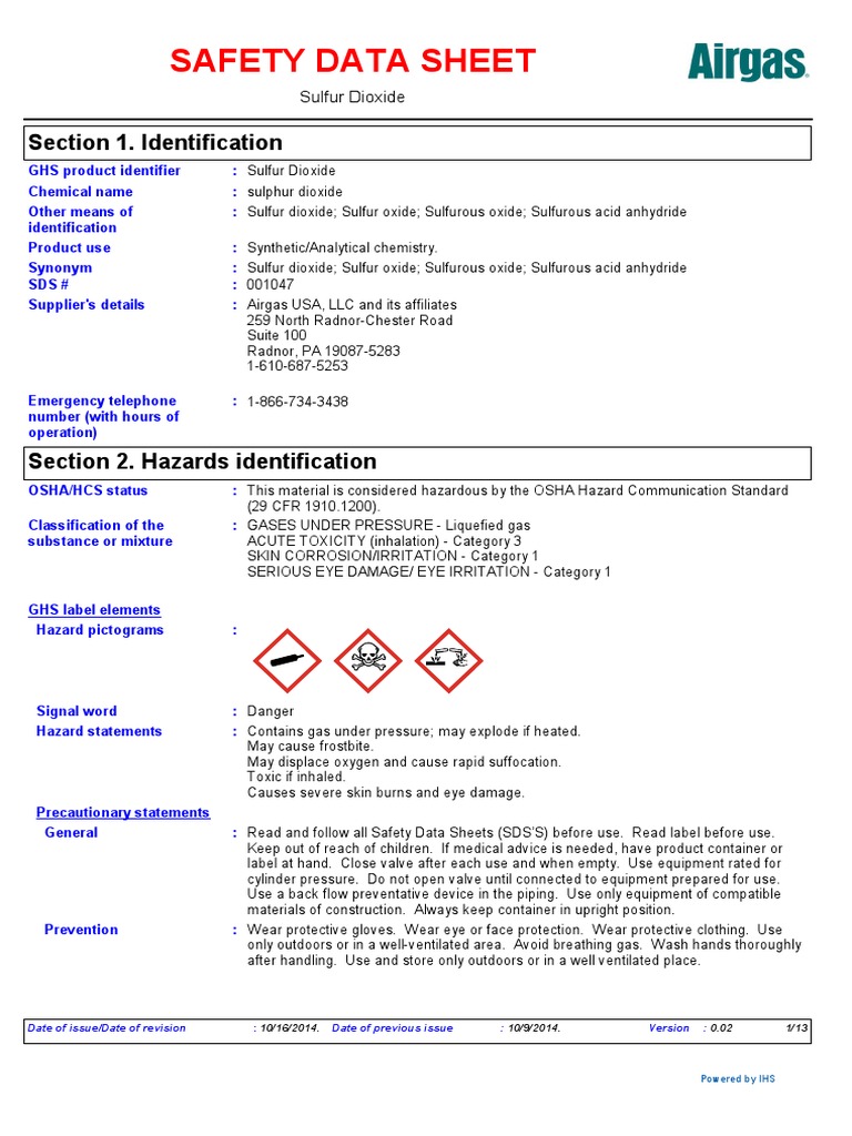 MSDS SO2.pdf | Toxicity | Dangerous Goods
