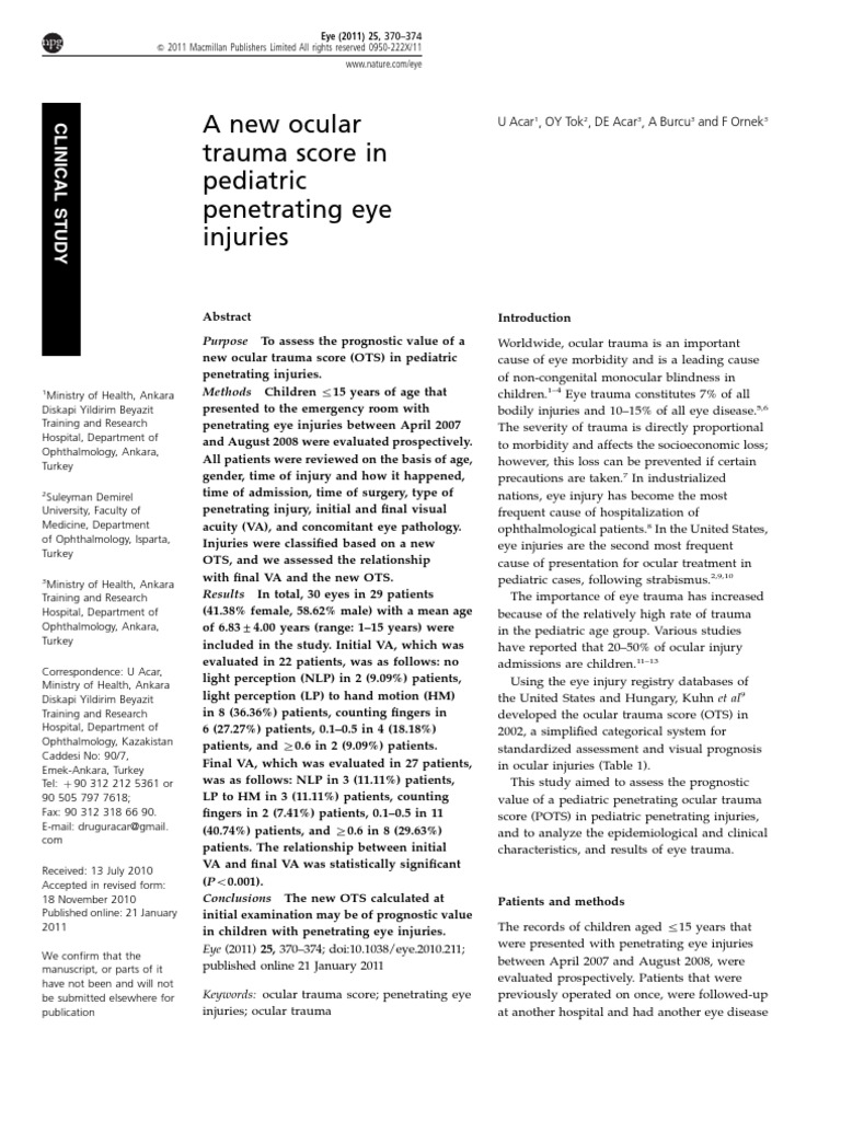 A New Ocular Trauma Score in Pediatric Penetrating Eye Injuries | PDF ...