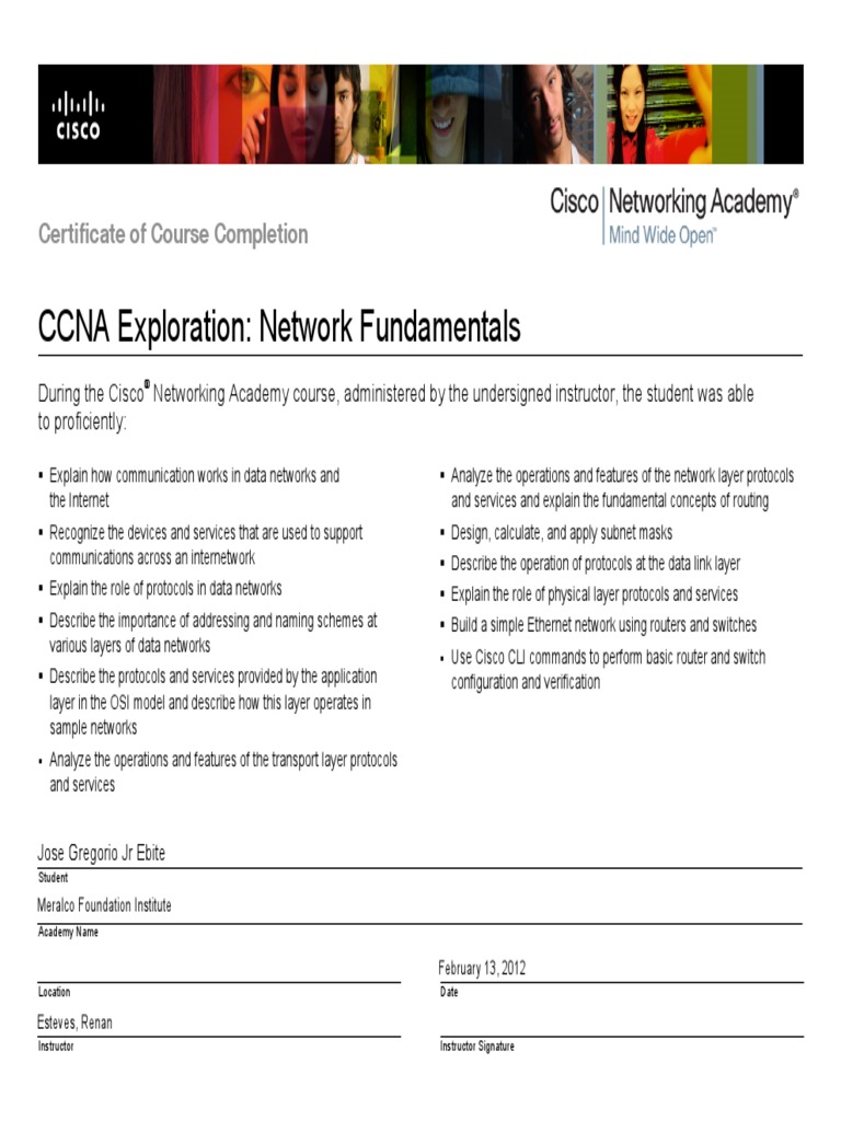 CCNA Exploration: Network Fundamentals: Certificate of Course ...