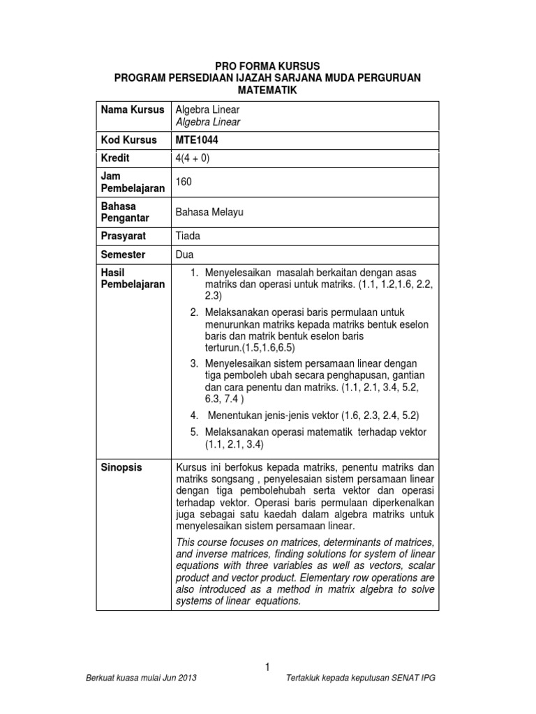 Matriks dan Sistem Persamaan Linear | PDF