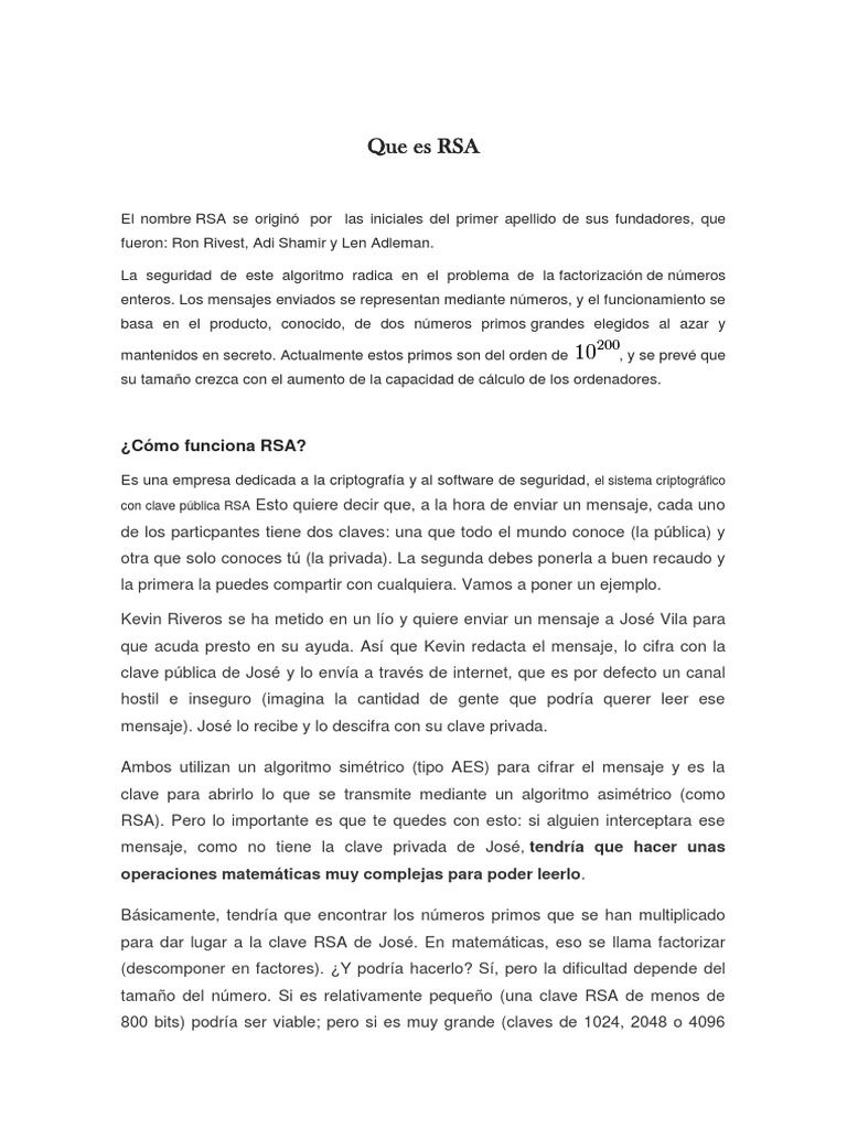 Que Es RSA: ¿Cómo Funciona RSA? | PDF | Clave (criptografía ...