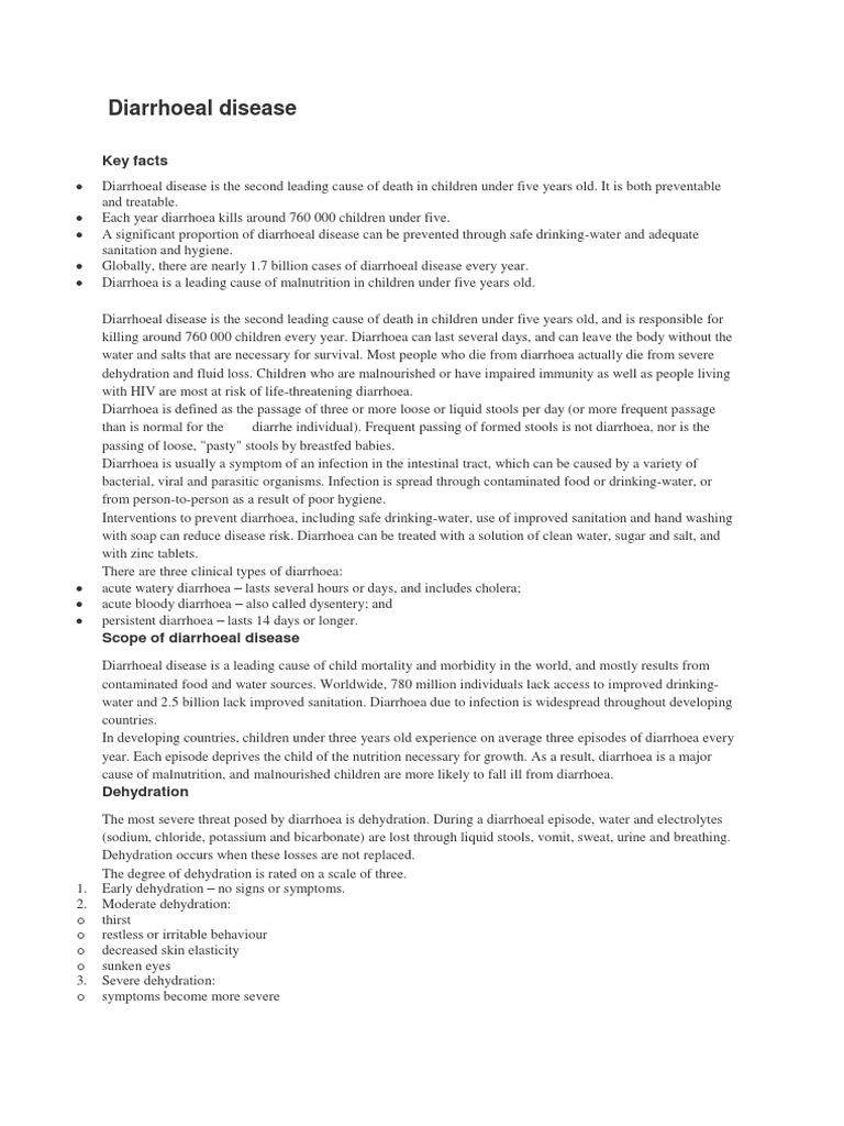 Diarrhoeal Disease: Key Facts | PDF | Diarrhea | Dehydration