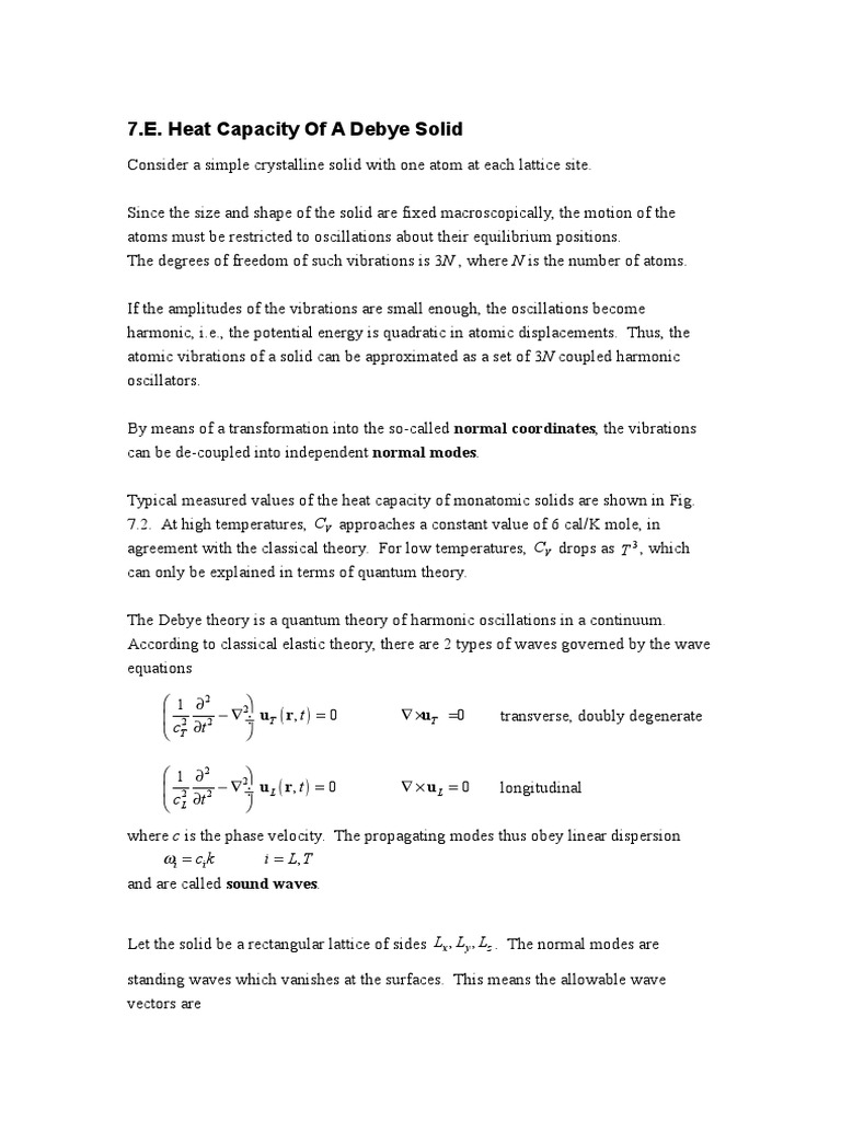 Debye Solid Heat Capacity Explained | PDF | Heat Capacity | Applied And ...