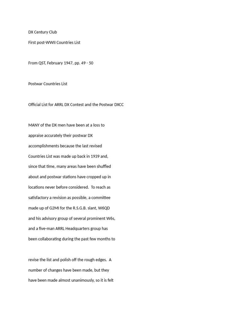 ARRL DXCC - First Post-WWII Countries List | PDF | British Empire ...