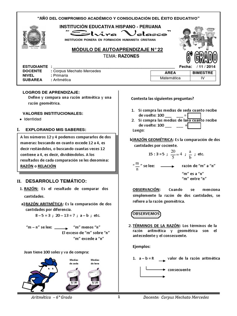RAZONES-6to | Proporción | Aritmética