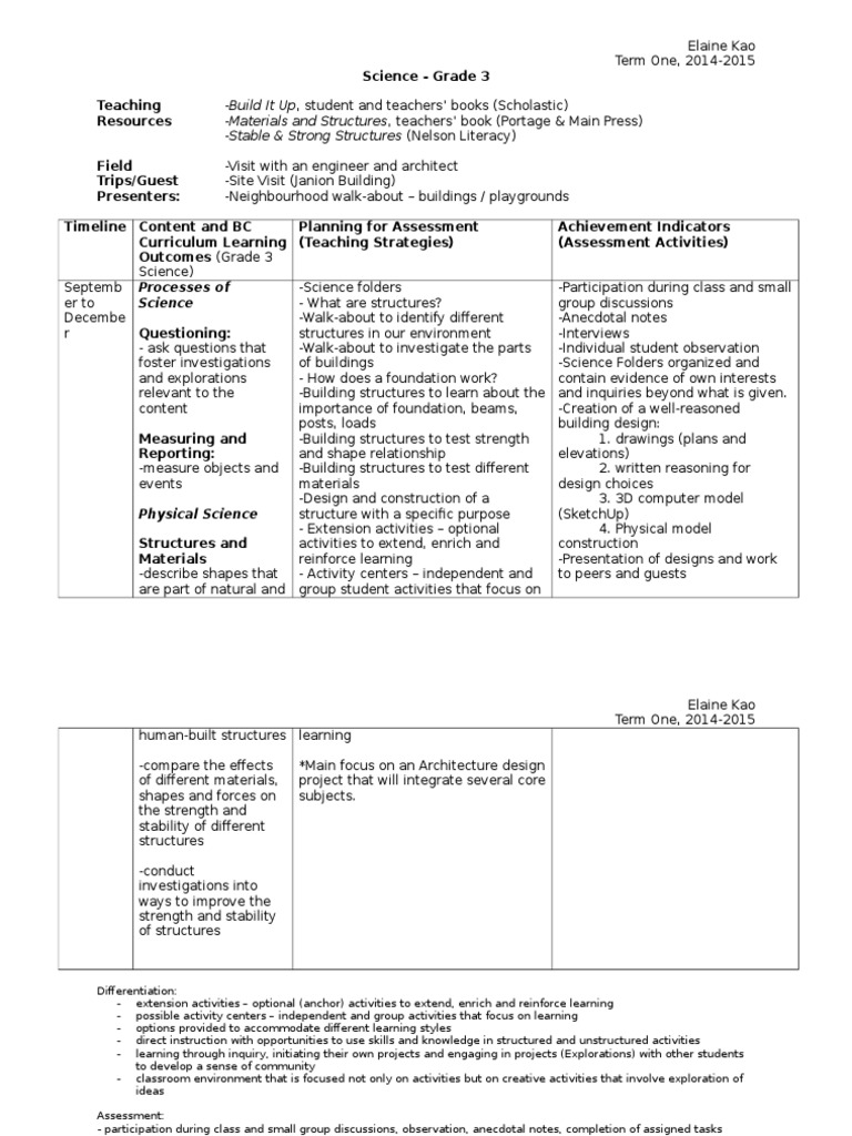 2014 Grade 3 Science Course Outline | PDF | Educational Assessment ...