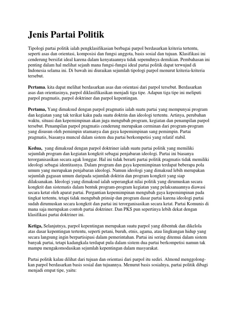 Jenis Partai Politik | PDF