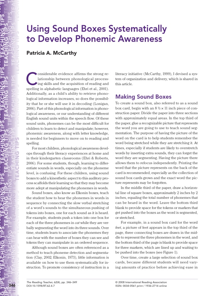 Using Sound Boxes Systematically To Develop Phonemic Awareness ...