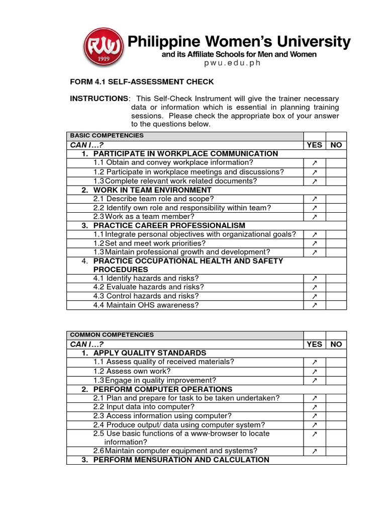 2 Self-Assessment Check | PDF | Occupational Safety And Health | Risk