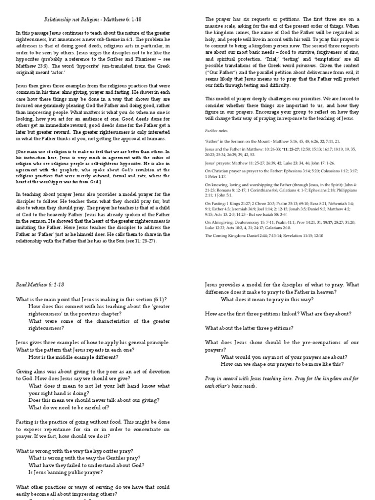 Matthew 6, 1-18 Study | Prayer | Jesus
