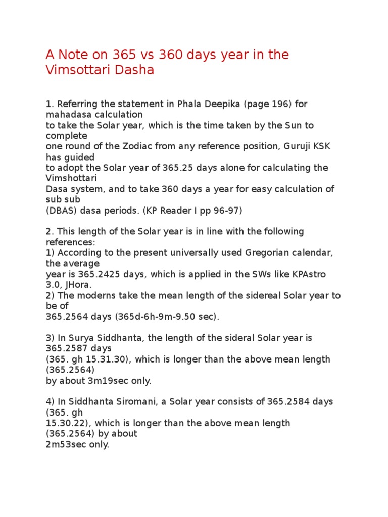 365 vs 360 Days in Vimsottari Dasha | PDF | Calendar | Esoteric Cosmology