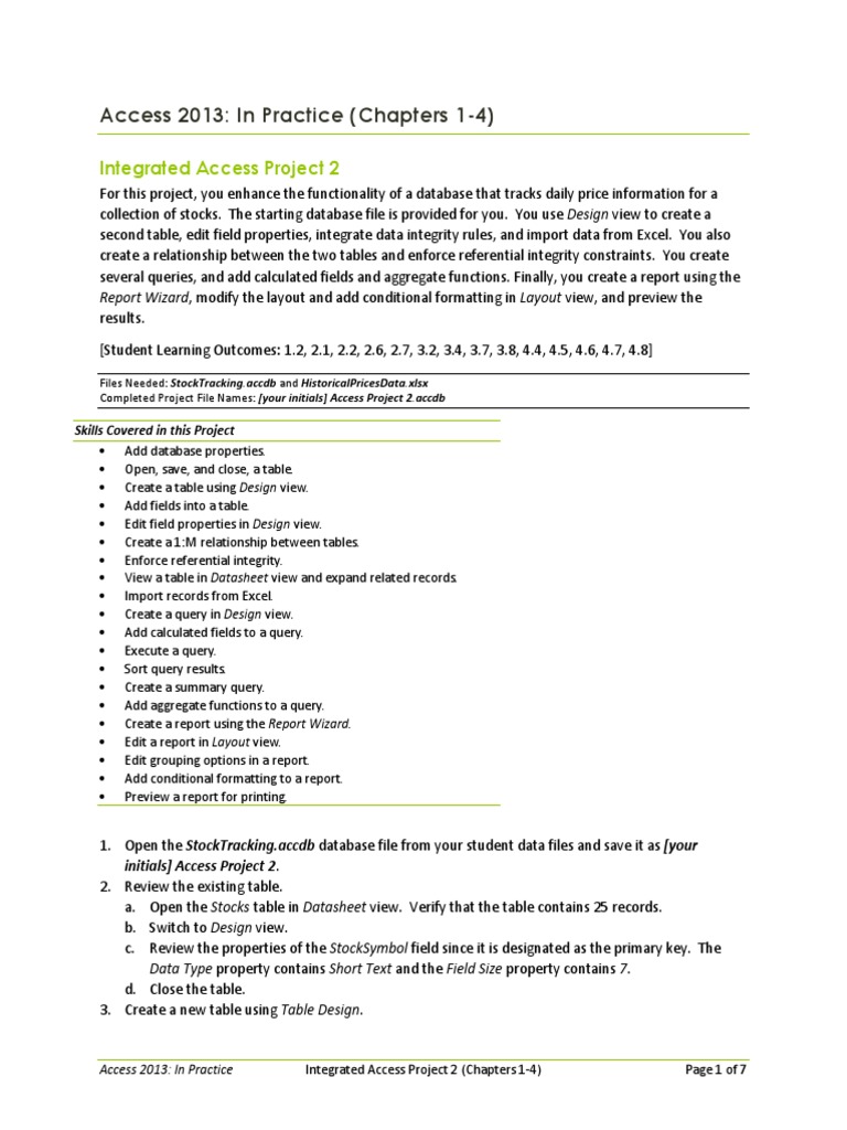Access 2013 Database Project Guide | PDF | Microsoft Excel | Spreadsheet