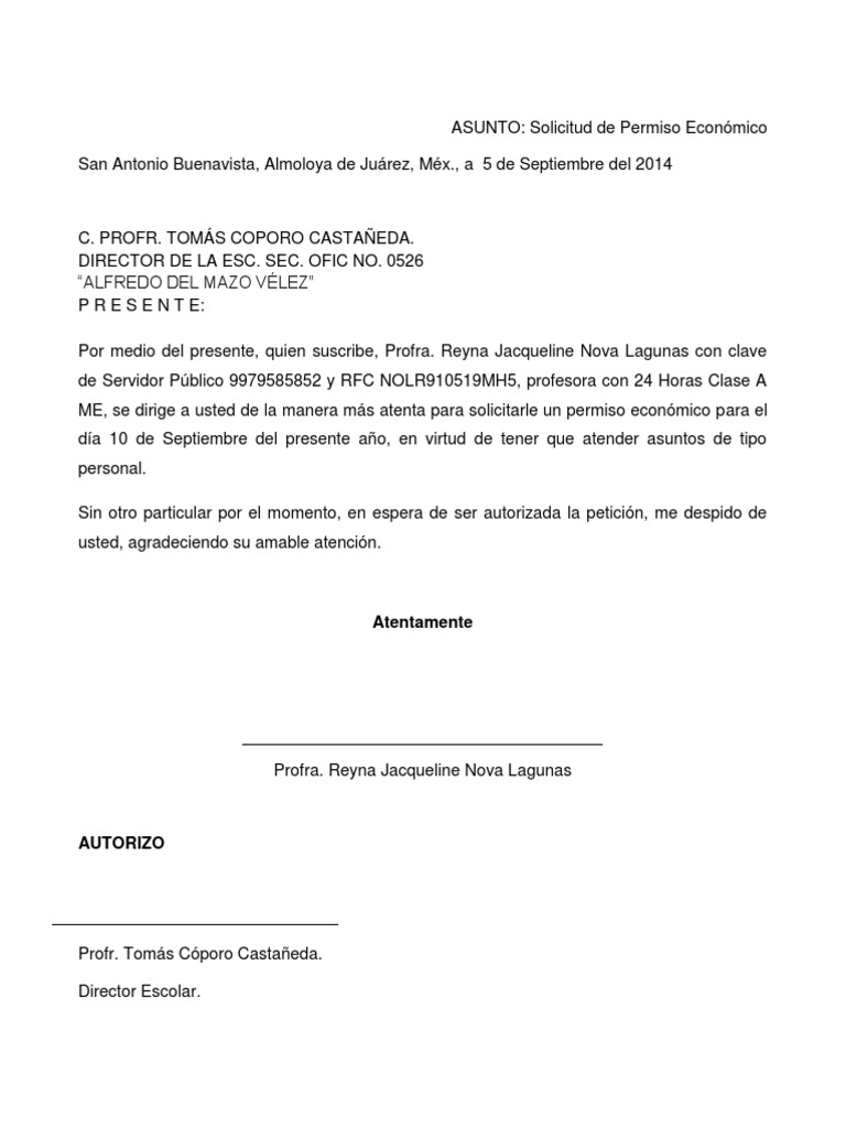 Solicitud Permiso Economico | PDF