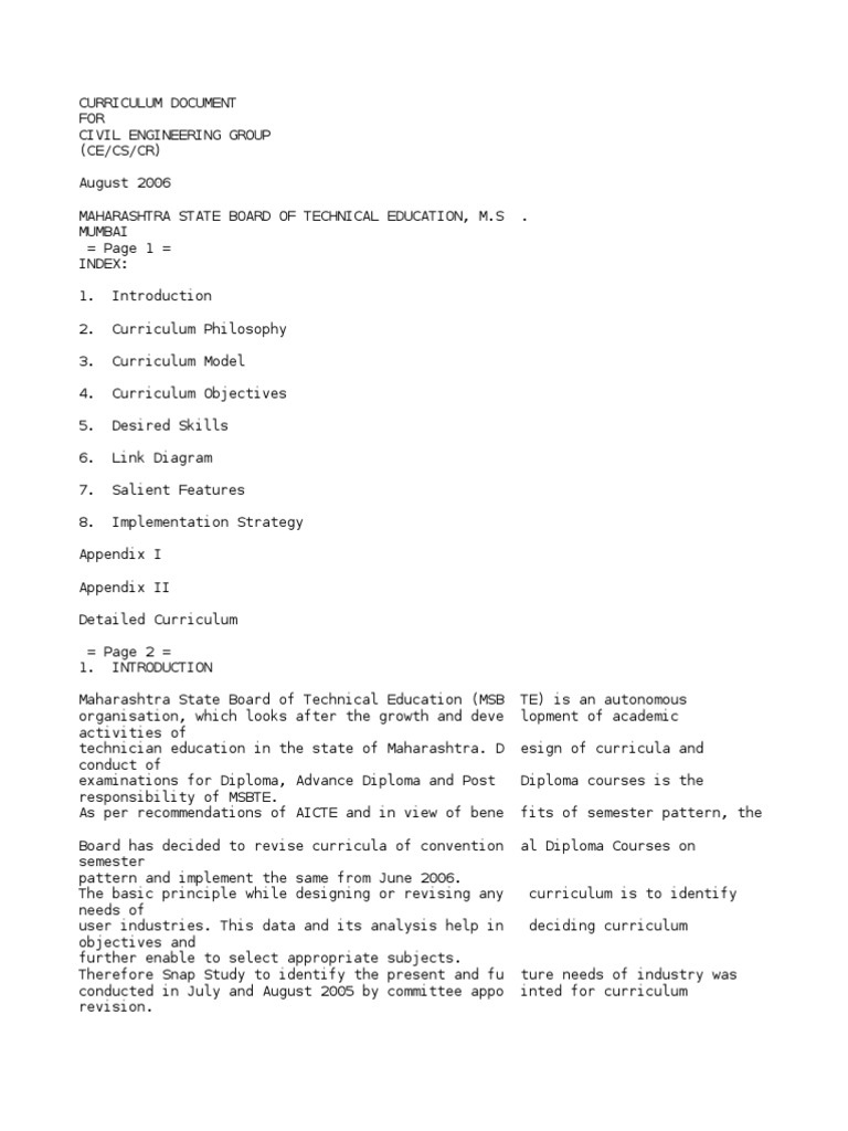Curriculum Document For Civil Engineering Courses | PDF | Curriculum ...