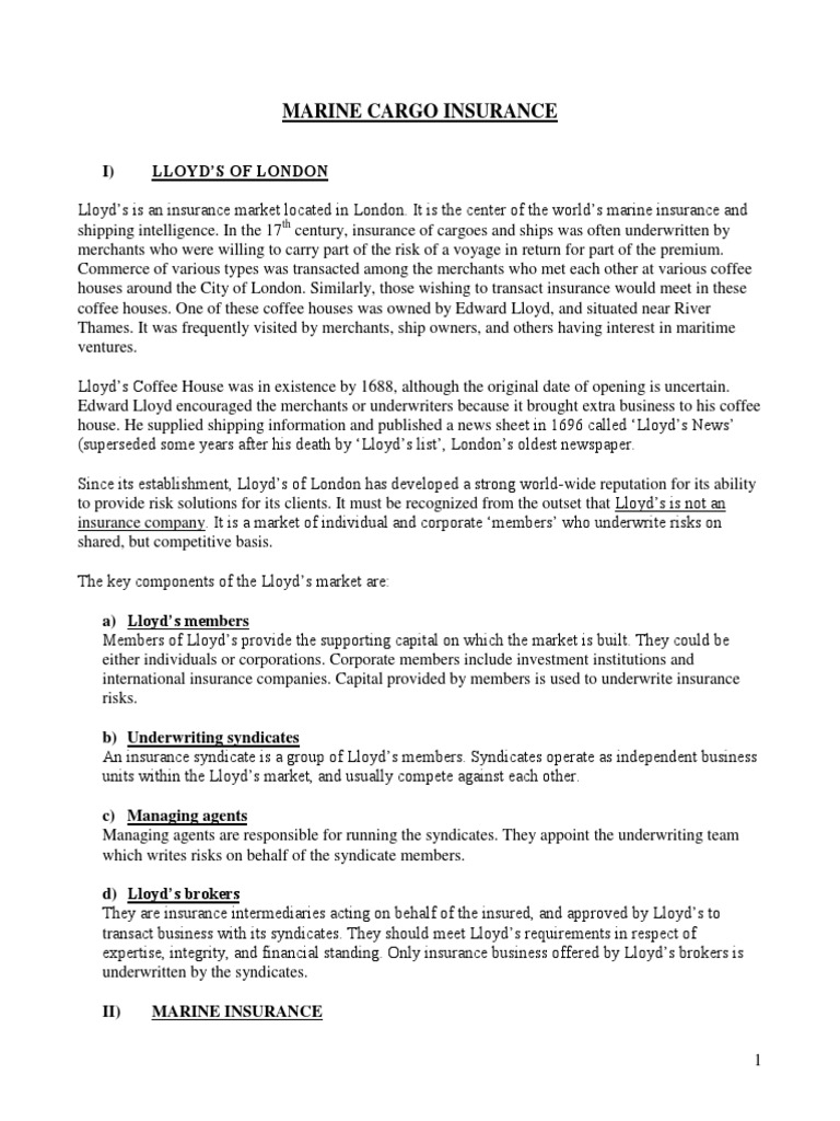 Marine Cargo Insurance | PDF | Underwriting | Insurance