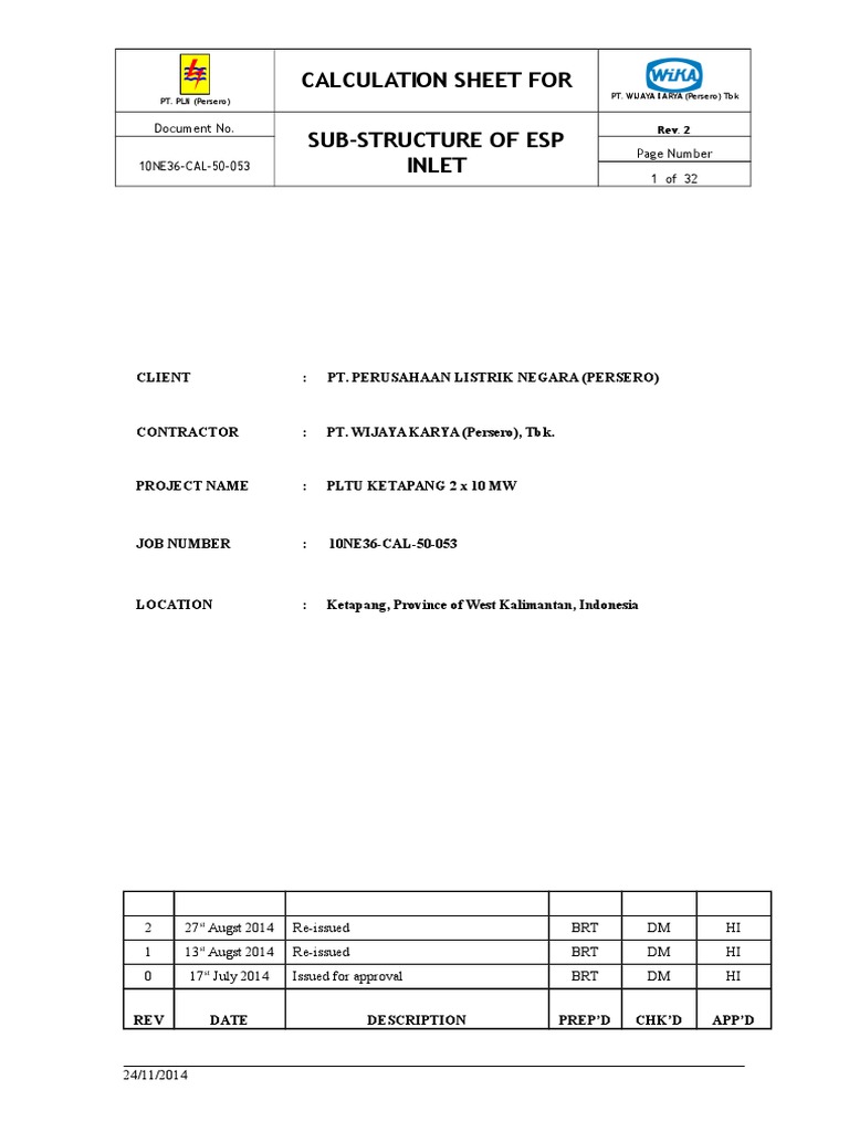 Calculation Sheet of ESP Inlet | PDF