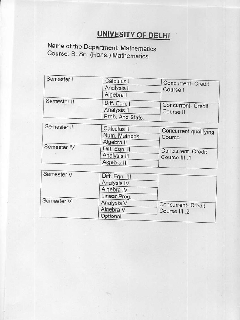 DU BSC H Maths Syllabus Mathematics