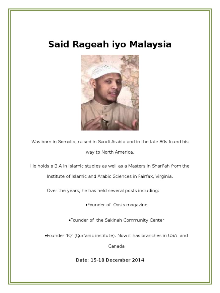 Said Rageah Iyo Malaysia | PDF | Somalia | Abrahamic Religions