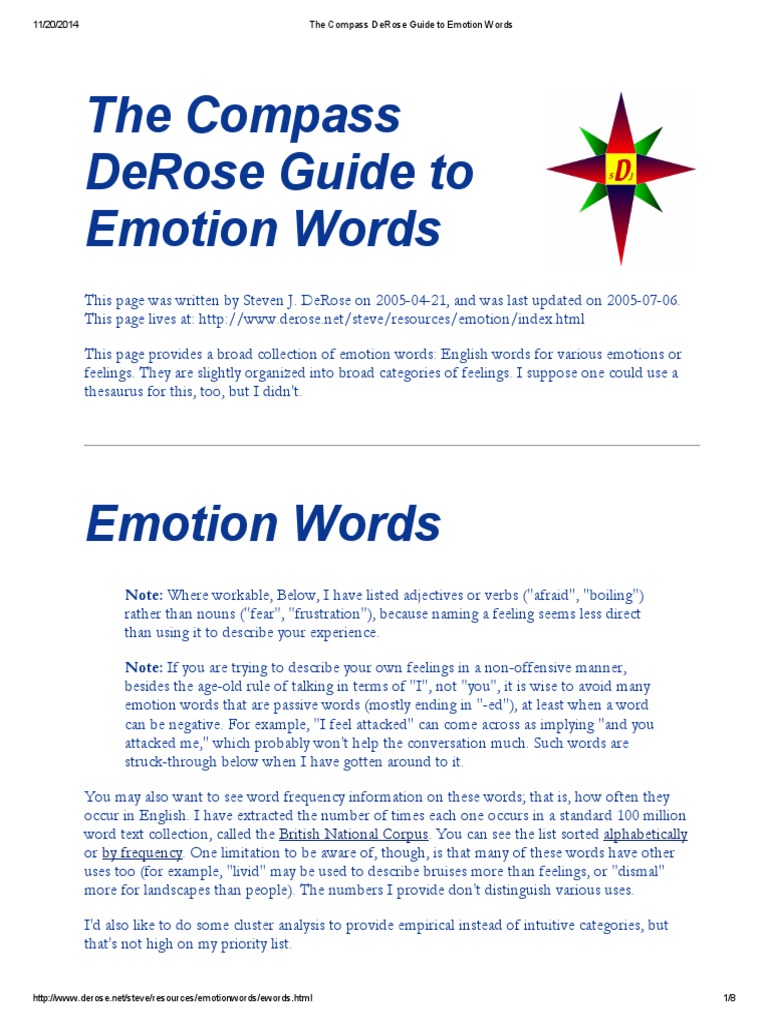 The Compass Guide to Emotion Words | PDF | Subjective Experience | Emotions