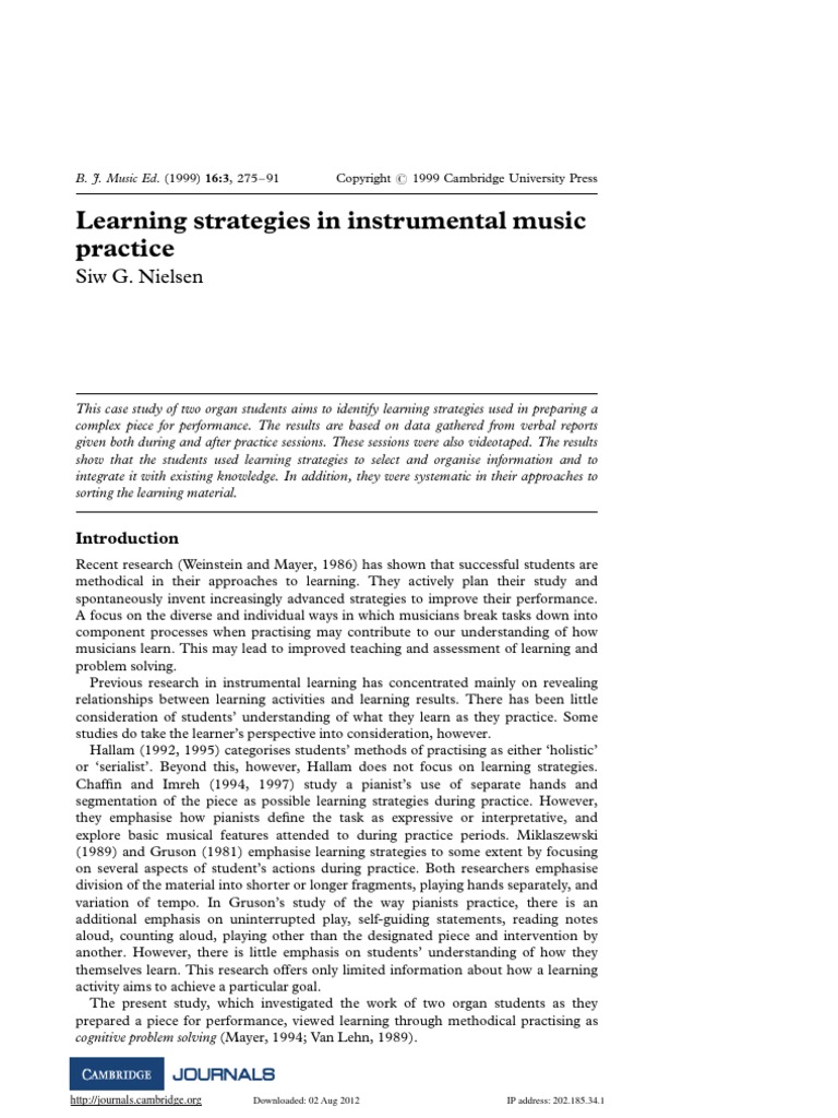 Learning Strategies in Instrumental Music PDF | PDF