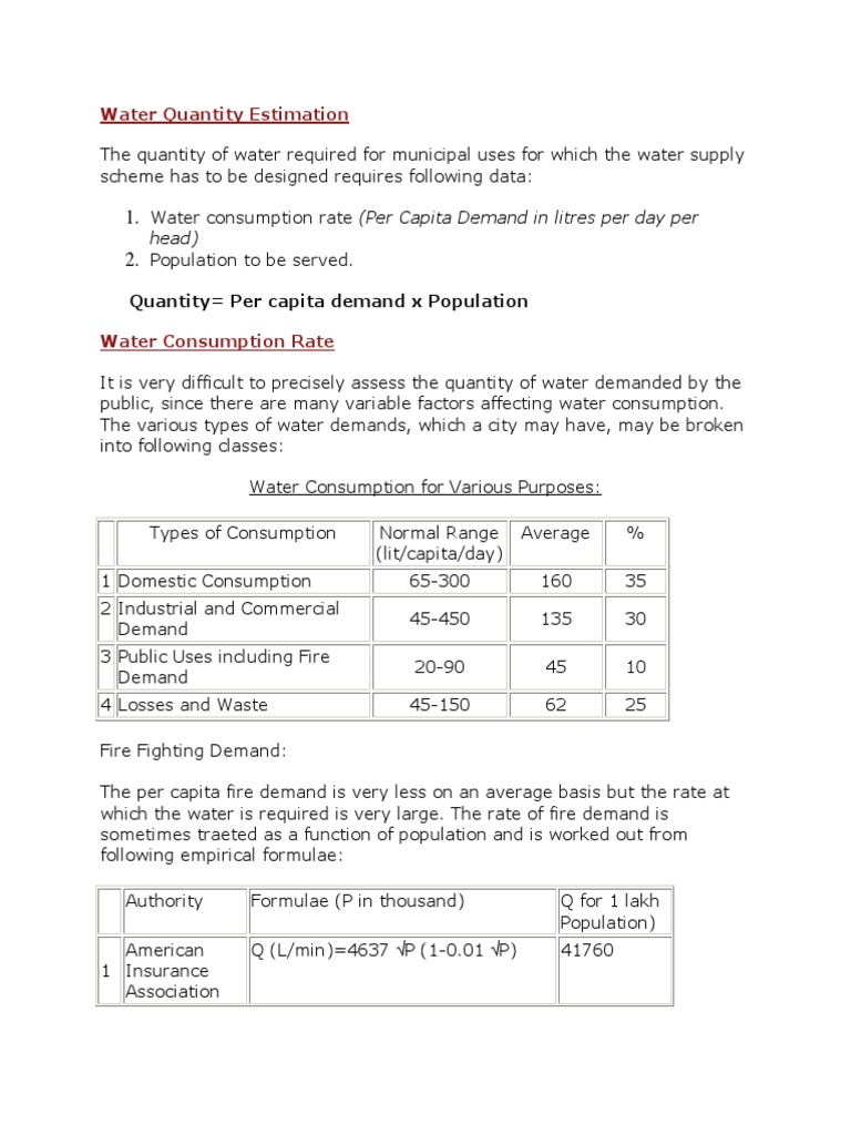 Water Quantity Estimation | PDF | Demand | Water Supply