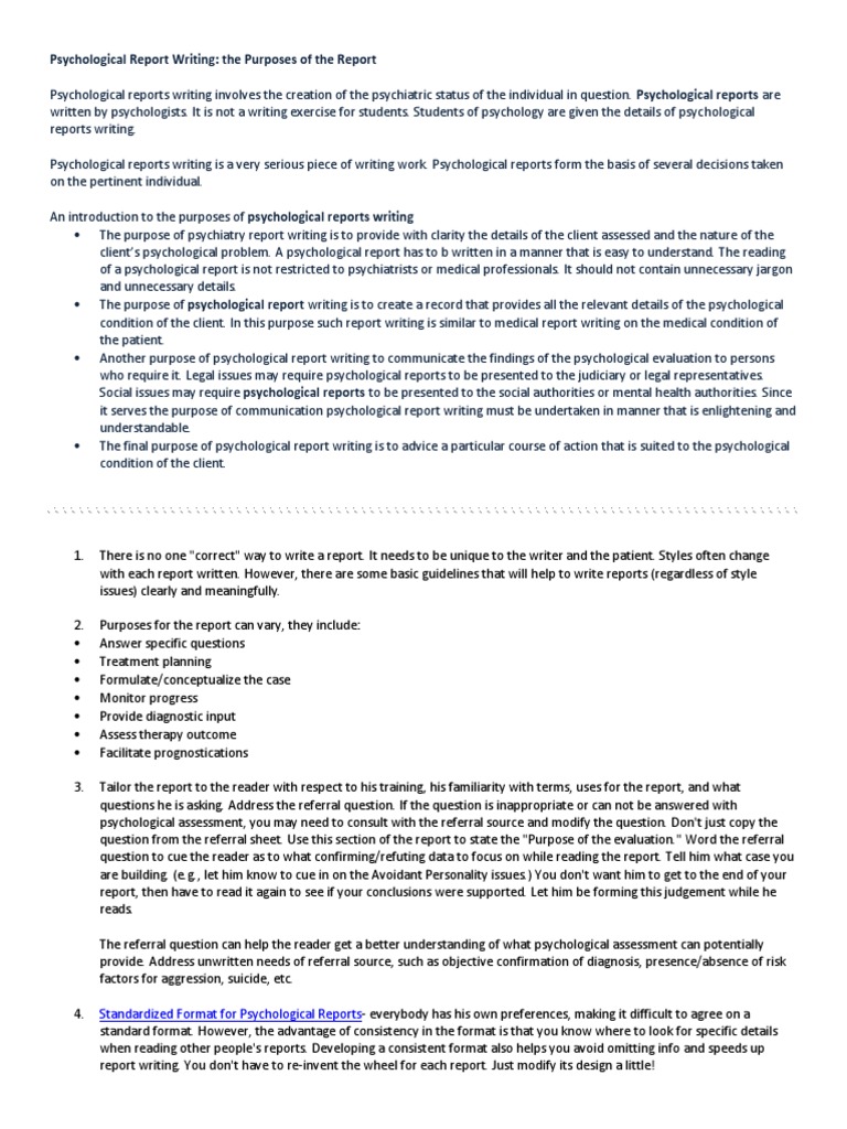 Psychological Report Writing | PDF | Diagnostic And Statistical Manual ...