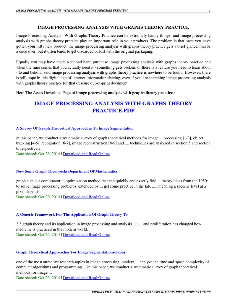 IMAGE PROCESSING ANALYSIS WITH GRAPHS THEORY PRACTICE - Image ...
