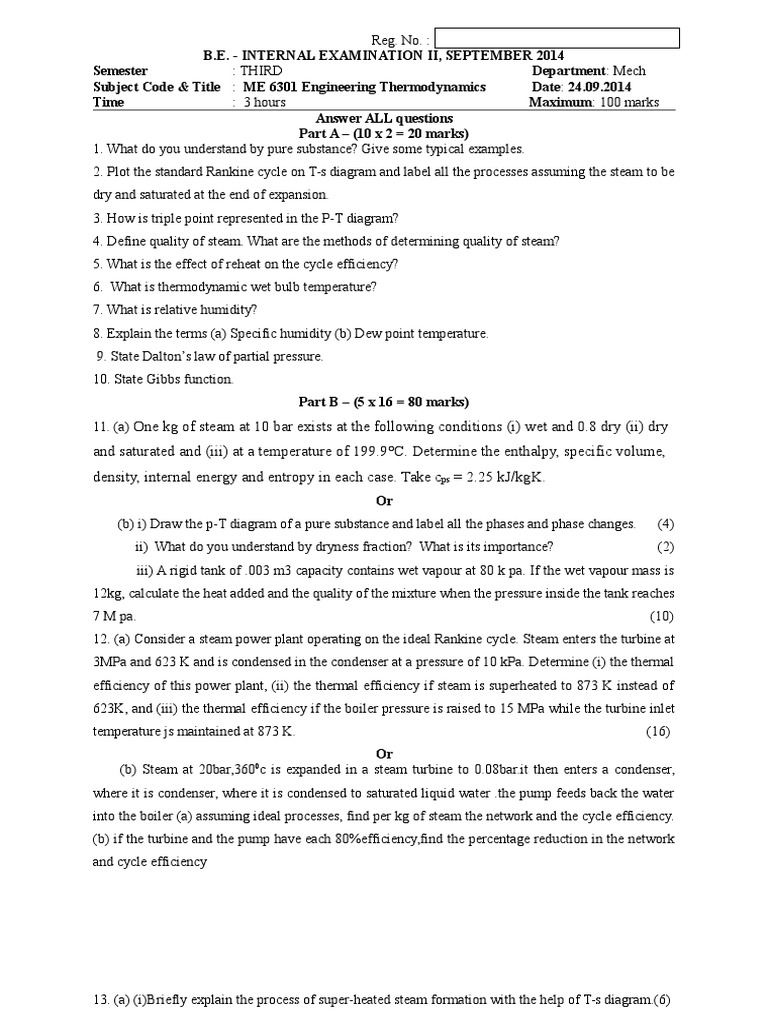 Internal II Question Paper Etd Set II | PDF | Humidity | Steam