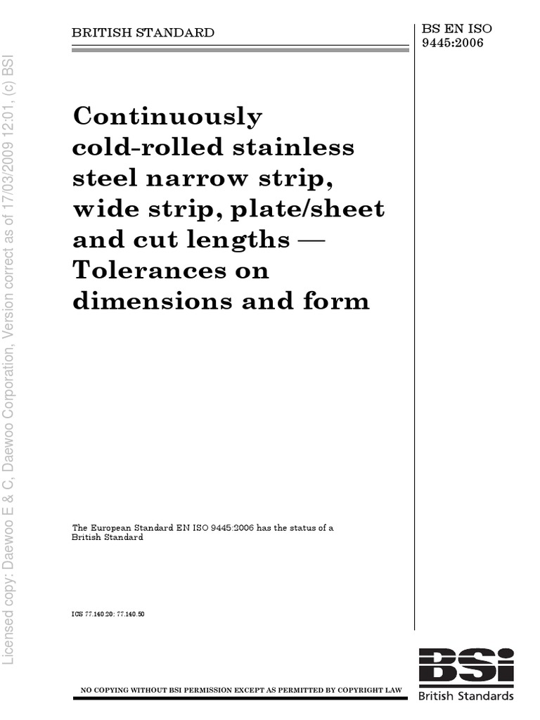 BS en Iso 9445 (2006) | PDF | Rolling (Metalworking) | Engineering ...