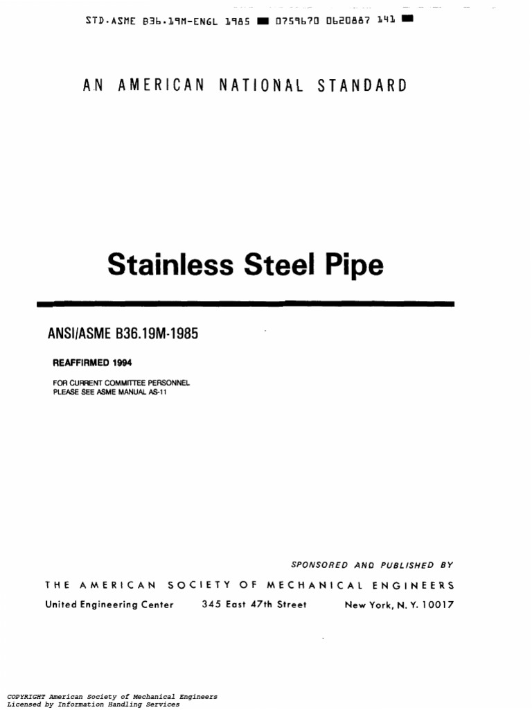 Asme B36.19M-1985 PDF | PDF | Pipe (Fluid Conveyance) | Materials