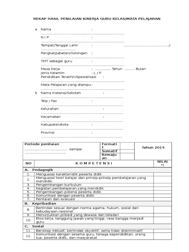 Format Rekap Hasil PKG | PDF