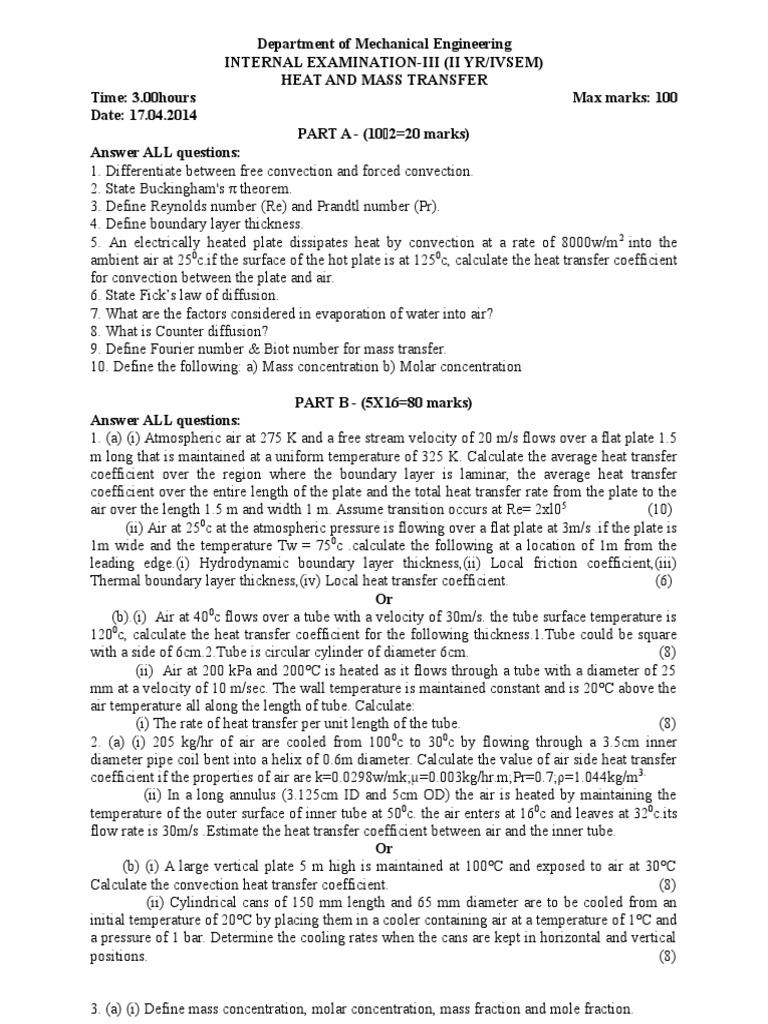 HMT Model-II 15.05.13 | PDF | Boundary Layer | Heat Transfer