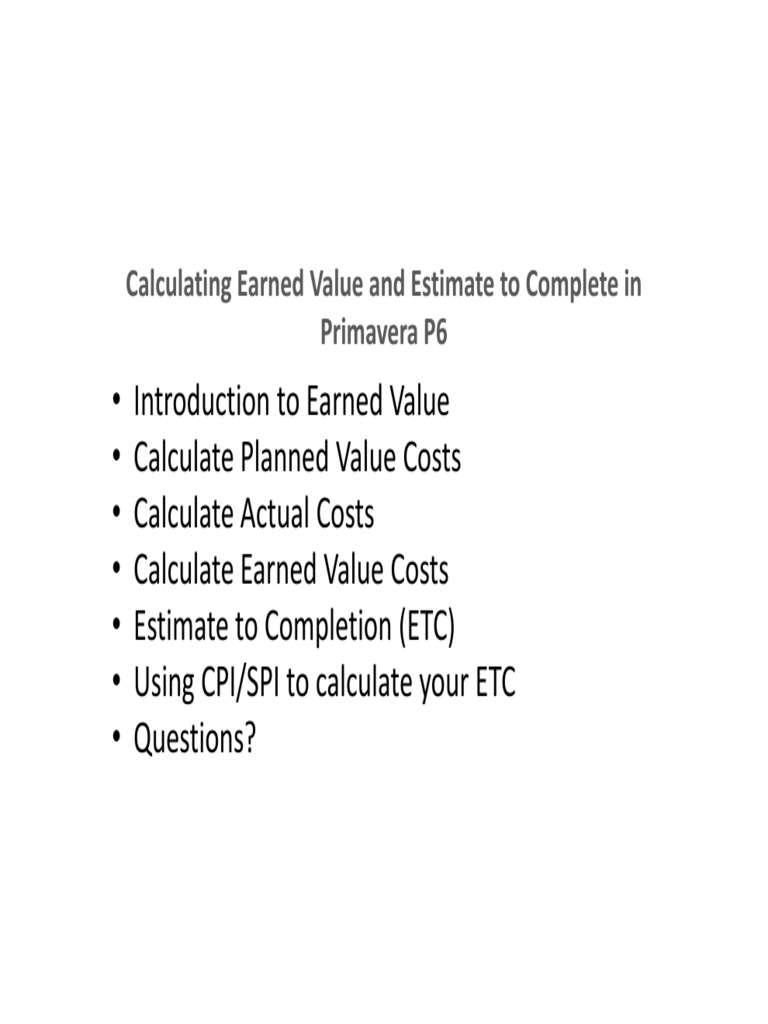 Calculating Evm in Primavera p6 | PDF | Business | Teaching Mathematics