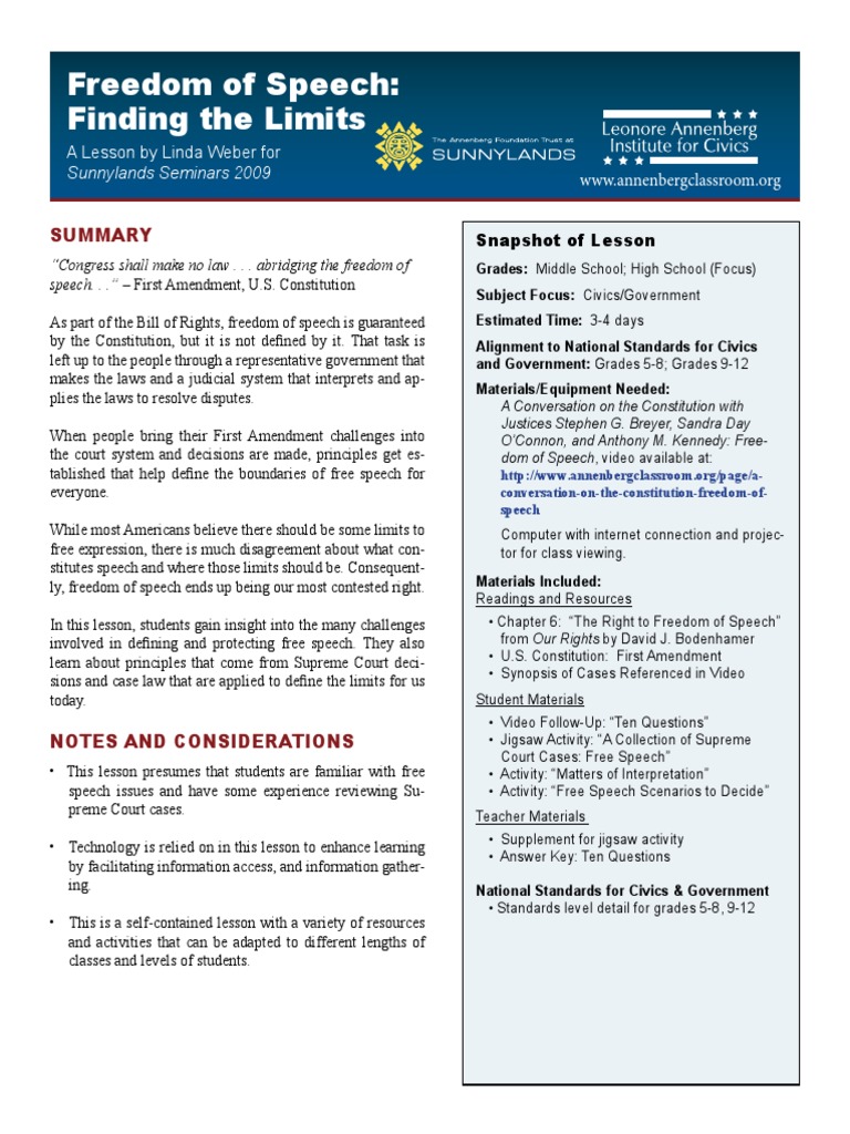 Limits of Free Speech in Democracy | PDF | First Amendment To The ...