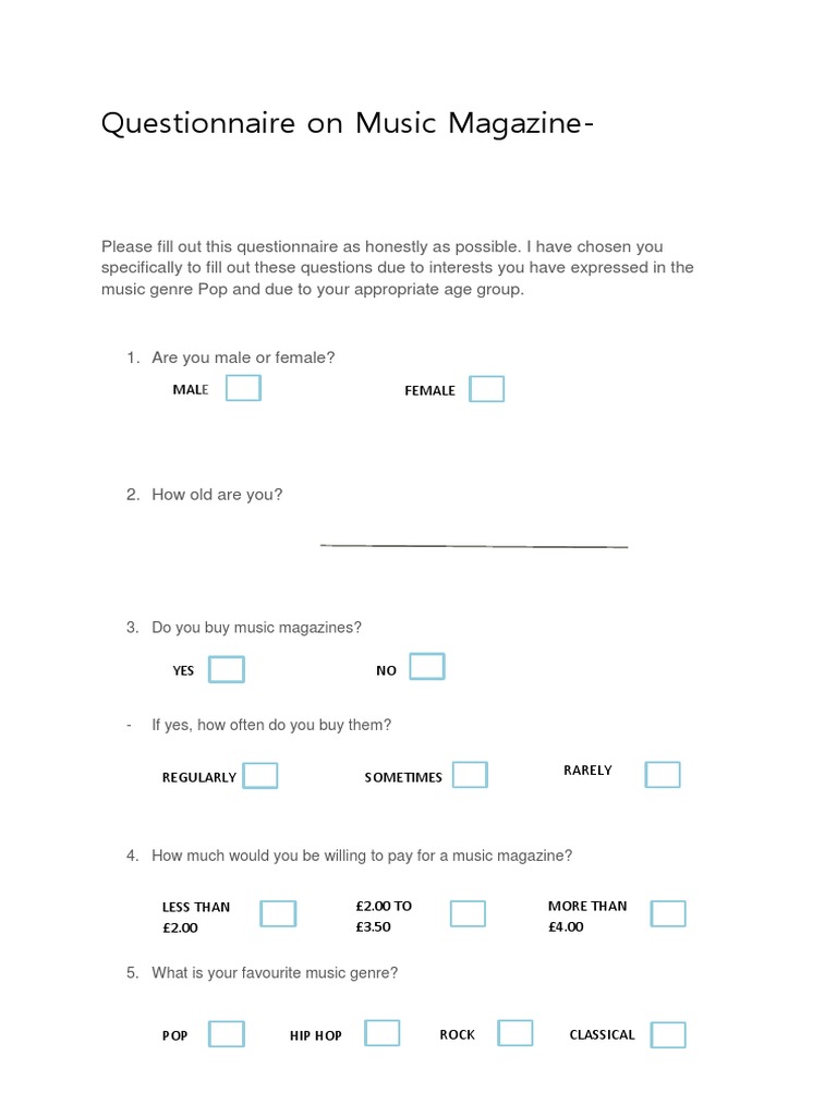 Questionnaire On Music Magazine | PDF | Poetry