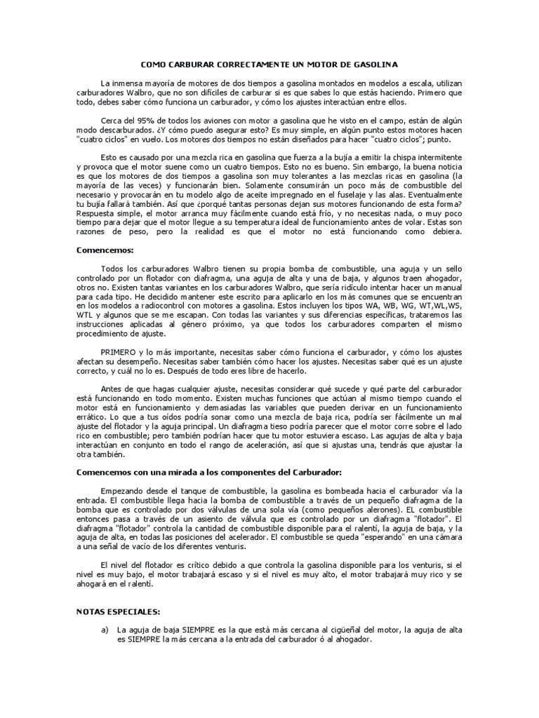 Guía para Carburar Motores de Gasolina | PDF