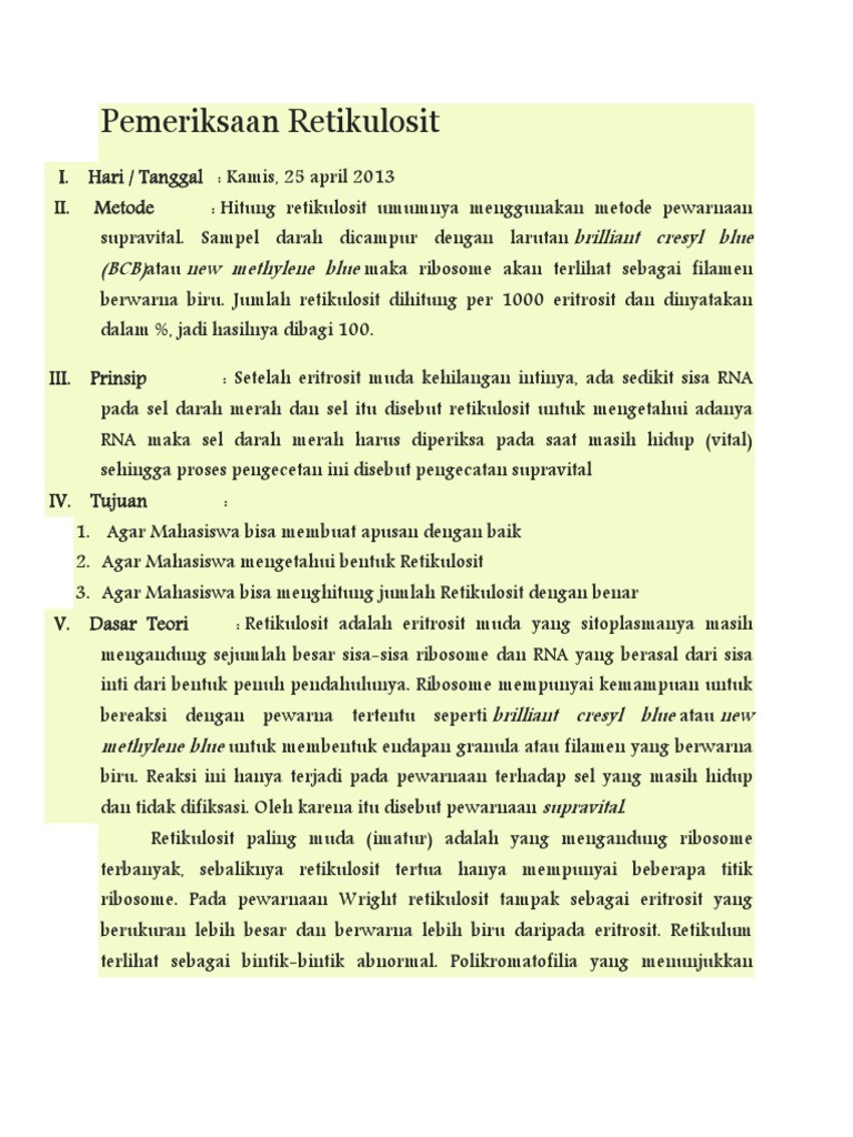 Pemeriksaan Retikulosit | PDF