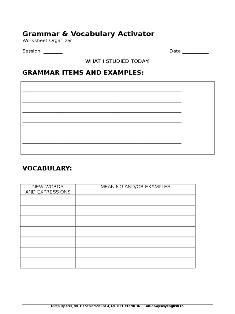 Grammar and Vocabulary Study Log | PDF