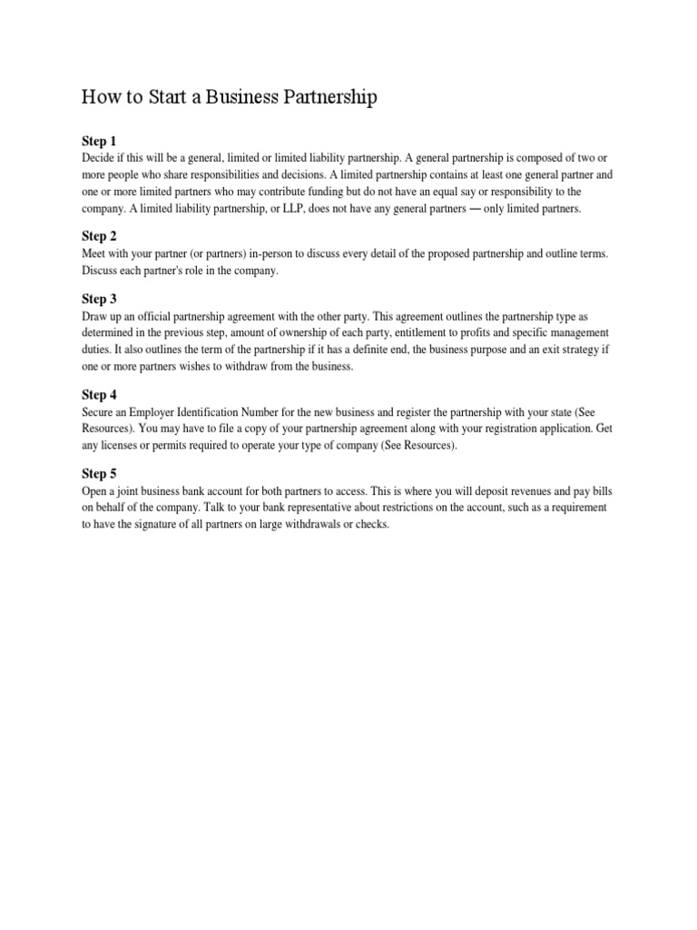 How To Start A Business Partnership | PDF | Partnership | Limited ...