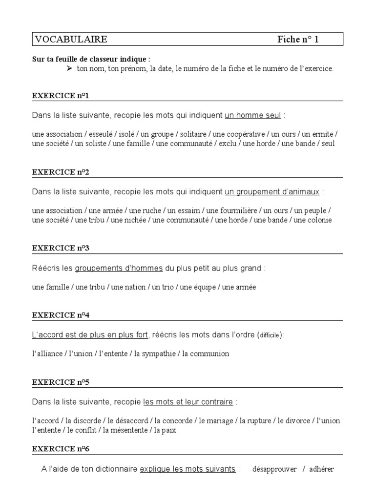 Fiches Vocabulaire | PDF